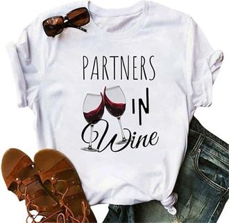 Keephen Verre &agrave; Vin T-Shirt pour Femmes Nouveaut&eacute; Verre &agrave; Vin Impression 3D T-Shirts &Eacute;t&eacute; Col Rond Manches Courtes Chemises &Eacute;t&eacute; Tee Casual Tops