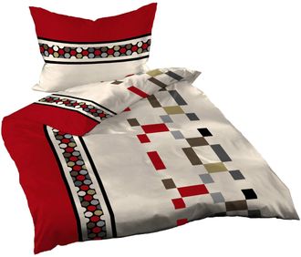 Gerald Wittmann Bettw&auml;sche 140x200 cm + 70x90 cm, Baumwolle Waffel-Piqu&eacute;, Modern Rot Beige