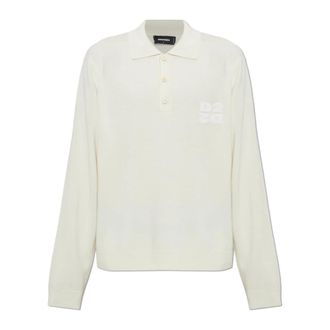 Dsquared2 Lang&auml;rmeliges Wollpoloshirt - - Knitwear - Herren - Beige - 2XL
