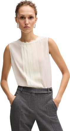 HUGO BOSS Bluse f&uuml;r Damen, Schmuckkragen, Regul&auml;r, &Auml;rmellos (Wei&szlig;)