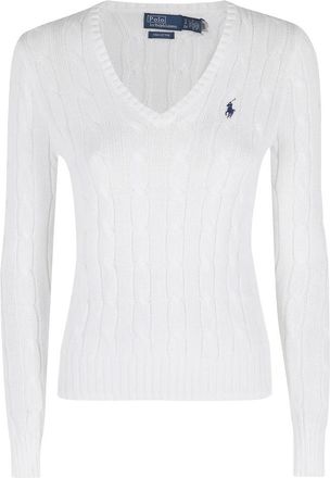 Polo Ralph Lauren Femme, Pulls, Blanc, Taille: 42 FR Pull en maille torsad&eacute;e &agrave; col en V