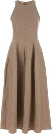 Brunello Cucinelli Femme, Robes, Beige, Taille: 38 FR Robe Midi &Eacute;tincelante en Twill de Lin