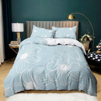 Generic Linie Bettw&auml;sche 180x200 hellblaues G&auml;nsebl&uuml;mchen Bettw&auml;sche-Sets Weiche Atmungsaktiv Hautfreundlich Mikrofaser Bettbezug mit Rei&szlig;verschluss und 2 Kis