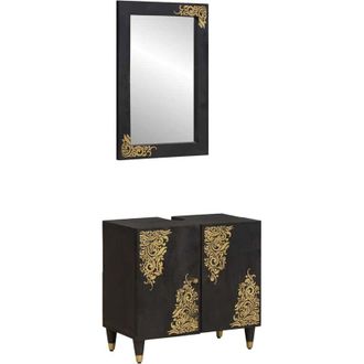 vidaXL Badezimmerschrank-Set mit T&uuml;r 2 pcs Schwarz Massivholz Mango vidaXL