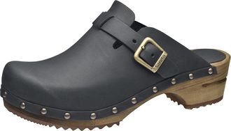 Sanita Kristel Offener Clogs | Original handgemacht | Leder-Holzclogs für Damen | Schwarz | EU 38