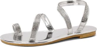 Generic Eestfy Sandales &agrave; Courroies Strass Femme Plat &agrave; Ornements Cristal Sandales &agrave; Anneau dorteil Bohemien Chaussures de Plage d&Eacute;t&eacute; Glissades D&eacute;contract&eacute;es 