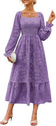 Grace Karin Grace Karin Robe longue &agrave; manches longues pour femmes, coupe A, automne, avec ceinture &eacute;lastique, violet, M