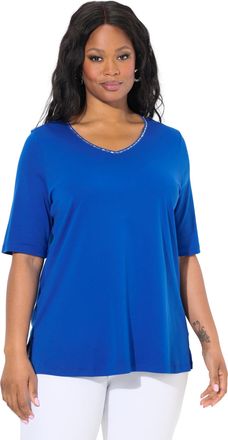 Ulla Popken Damen große Größen Übergrößen Plus Size Pima Cotton Shirt, A-Linie, V-Ausschnitt, Halbarm Kobaltblau 58+ 820739750-58+