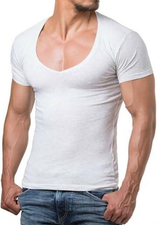 ReRock RR-1315 pour Young & Rich 1315 T-shirt homme &agrave; col en V profond uni Fitness - Taille S &agrave; 3XL, ecru, S