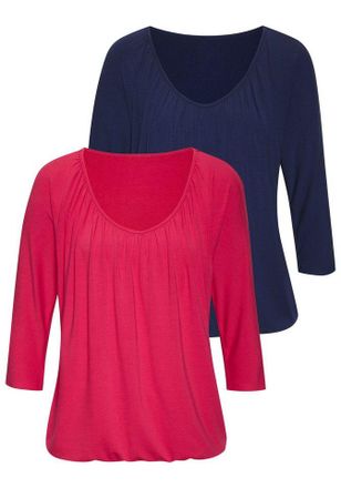 Lascana 3/4-Arm-Shirt mit zarter Raffung am Ausschnitt (2er-Pack) aus weichem Viskose-Stretch