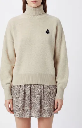 Isabel Marant Pull &agrave; col roul&eacute; en coton m&eacute;lang&eacute; avec logo brod&eacute;