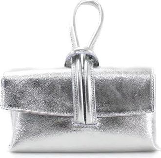 Generic Sac à main à bandoulière en cuir véritable pour femme VPN16, Argenté., Medium Clutch