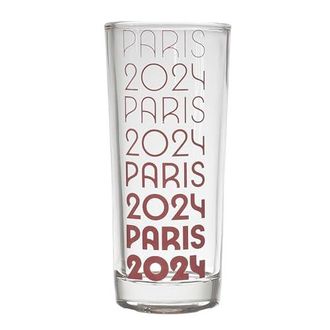 PARIS 2024 CJO4406, Lot de 3 Verres Tubo Coffret, 20 cl, Produit Officiel sous Licence, Design moderne, Id&eacute;al pour cocktail, Parfait la Maison, Lavable au Lave-v