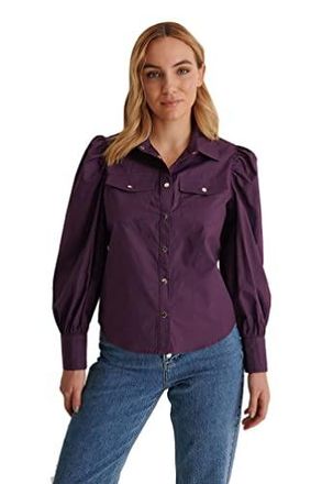 NA-KD Puff Sleeve Shirt Chemise, Violet, 34 Femme