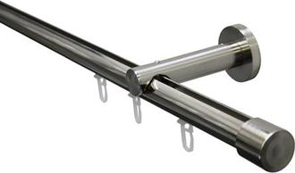 Gardinia Gardinenstangen-Set Isa, 1-läufig mit Innenlauf II, Komplettgarnitur inkl. Trägern, Endstücken und Gleitern, Ø 20 mm, 220 cm, Edelstahl-Optik
