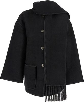Toteme Femme, Manteaux, Noir, Taille: 38 FR Veste noire en laine avec d&eacute;tail &eacute;charpe