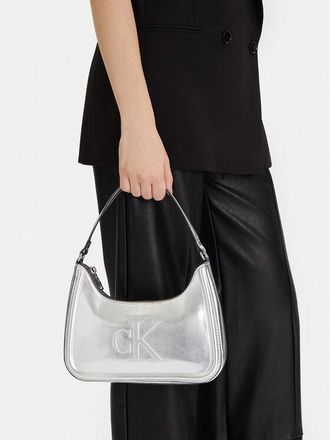 Calvin Klein Handtasche Bold Ck Metallic Shoulder Bag LV04F3332G Silberfarben