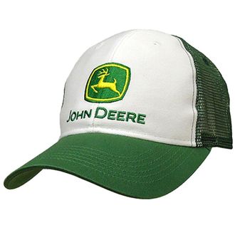 John Deere Herren Trucker-Baseballkappe mit Markenlogo, Netzr&uuml;cken Cap, Wei&szlig;, One Size