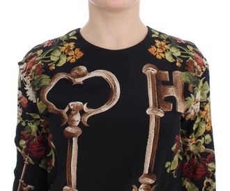 Dolce & Gabbana Gold Key Jacquard Floral Blouse - Black