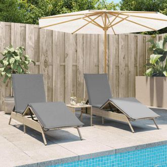 vidaXL Vidaxl - Chaises longues avec coussins lot de 2 beige r&eacute;sine tress&eacute;e