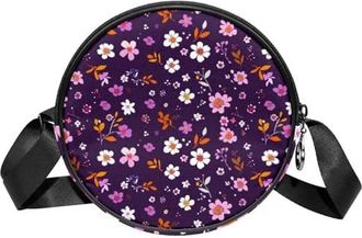 Generic Sac &agrave; bandouli&egrave;re Circle pour femme, imprim&eacute; floral violet, petit sac &agrave; bandouli&egrave;re avec fermeture &eacute;clair, bretelles r&eacute;glables, sac &agrave; main rond d&eacute;cont