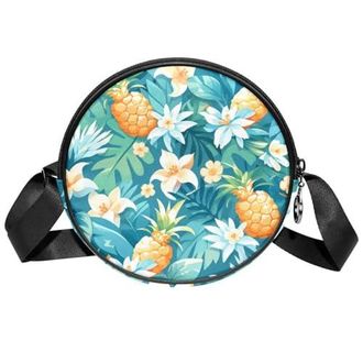 Generic Sac &agrave; bandouli&egrave;re rond rond pour femme, motif ananas tropical, avec fermeture &eacute;clair, bretelles r&eacute;glables, style d&eacute;contract&eacute;