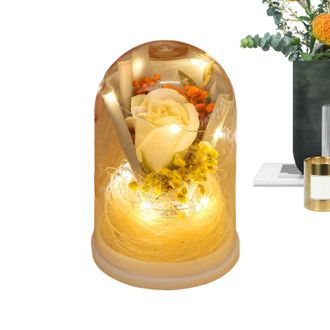 Generic LED Eternal Rose Bouquet in Glass Dome - Preserved Flower Night Lamp, Infinity Flower with Soft Light for Desk Decor | Romantic, Gift, Women, Mom, Wif