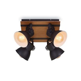Briloner Plafonnier r&eacute;tro avec 4 spots en bois style vintage E27 max. 40 W avec abat-jour r&eacute;glable en bois Noir/blanc
