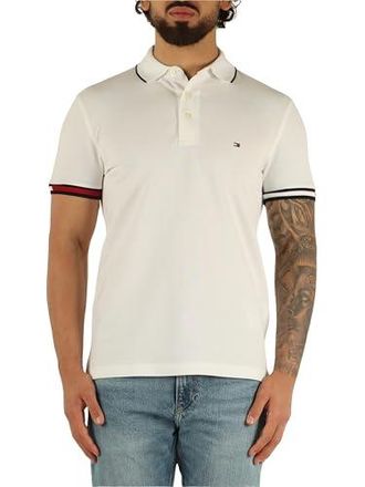 Tommy Hilfiger Polo Manches Courtes Homme Flag Cuff Slim Fit, Blanc (White), 3XL