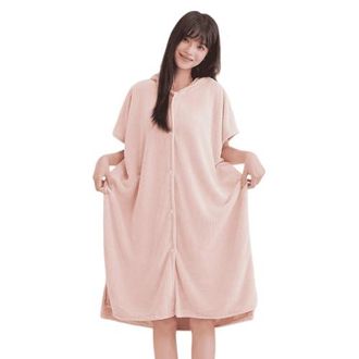 Generic Peignoir &agrave; capuche confortable textur&eacute; pour femme, peignoir &agrave; capuche en peluche pour femme, peignoir &eacute;pais et chaud, rose, Taille unique