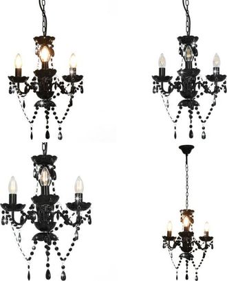 vidaXL Vidaxl - Kronleuchter mit Perlen Schwarz Rund 3&times;E14 - Kronleuchter - Pendelleuchte - Wohnzimmer Dekoration - Schwarze Lampe - Moderne Beleuchtung