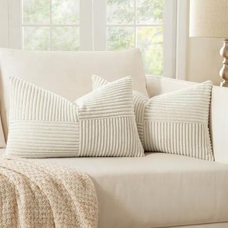 Miulee Noël Lot de 2 Housse Coussin en Velours Côtelé 40x60cm Blanc Crème Housse de Coussin Decoratif Coussin de Canapé Moderne Doux Déco Coussin de Canapé