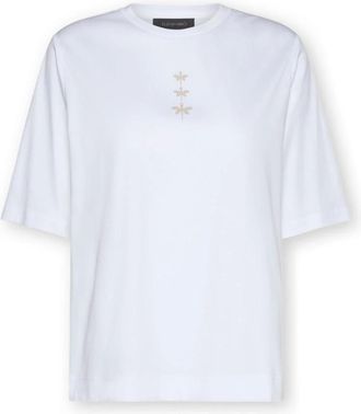 Elena Miro Femme, Tops, Blanc, Taille: 40 FR T-shirt en coton avec application libellule