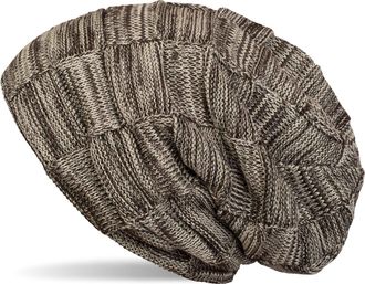 styleBREAKER warme Feinstrick Checked Beanie M&uuml;tze mit Flecht Muster und sehr weichem Fleece Innenfutter, Unisex 04024090, Farbe:Beige-Braun