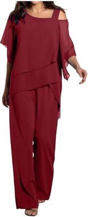 Generic Ensemble deux pi&egrave;ces &eacute;l&eacute;gant pour femmes, &eacute;paules d&eacute;nud&eacute;es, soir&eacute;e irr&eacute;guli&egrave;re, d&eacute;contract&eacute; (Red, XXL)