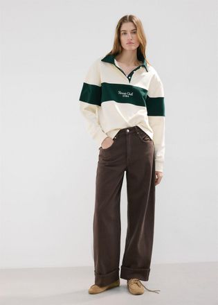 Mango Sweatshirt &agrave; col polo avec inscription brod&eacute;e &eacute;cru - Femme - S - MANGO