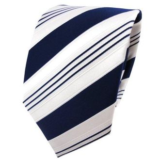 TigerTie satin cravate en bleu foncé blanc argent rayé - Tie