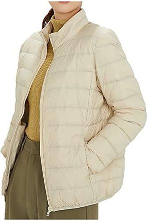 Generic Vestes pour femmes 2026 - Couleur debout - Manches chaudes - Haut en duvet uni - L&eacute;ger et long, beige, 4XL