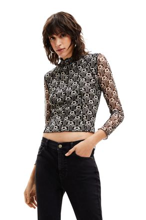 Desigual Damen Long Sleeve T-Shirt, Schwarz, XS EU