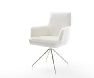 DELIFE Esszimmerstuhl Heira-Flex mit Armlehnen Boucl&eacute; Soft Beige Kreuzgestell konisch Edelstahl Taschenfederkern, Esszimmerst&uuml;hle