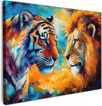 MuchoWow © Leinwand 80x60 cm Deko Schlafzimmer Aesthetic Leinwandbilder Wohnzimmer Gemälde Foto Geschenk Living Room Decoration Tiere - Kunst - Löwe - Tiger