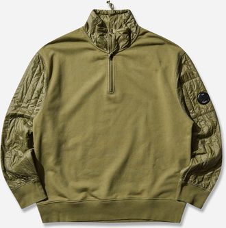 C.P. Company Men s Diagonal Raised Fleece Mixed Half Zip Sweatshirt Capers