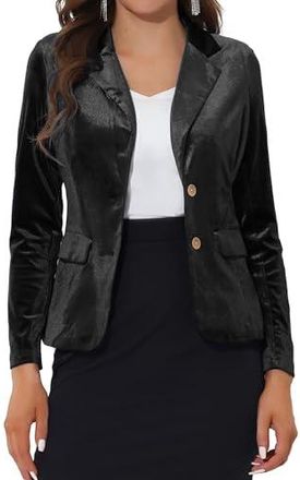 Allegra K Blazer en Velours Femmes Veste Vintage avec Bouton &agrave; Revers Crant&eacute; Tenue de Bureau Noir L