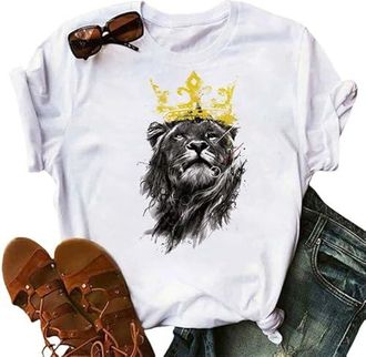 Keephen Color&eacute; Lion/Cheval/Tigre/Loup Impression 3D T-Shirt Femmes Animal Graphique Tees Casual Manches Courtes Col Rond T-Shirt &Eacute;t&eacute; Coupe L&acirc;che Tops