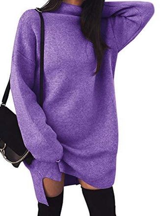 Minetom Femmes Chandail Robe Elegant Pull Manche Longue Loose Sweater Col Rond Tunique Oversize Tricot Chemisier Mode Chaud Hiver Casual Automne Tissu Tops Vi