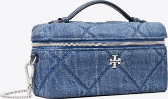 Tory Burch Damen Kira Kosmetiktasche aus Denim mit Rautensteppung