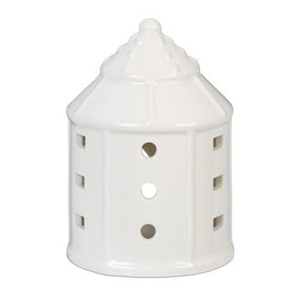 Relaxdays Teelichthaus Keramik, Leuchthäuschen für 1 Teelicht, HxD: 10,5 x 7,5 cm, Teelichthalter Haus, Kerzenhaus, weiß