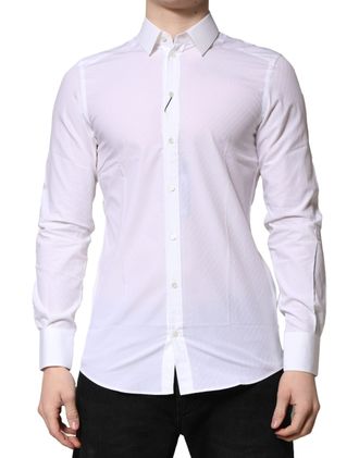 Dolce & Gabbana Mens White Martini Long Sleeves Dress Formal Shirt Cotton