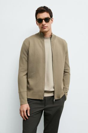 Lufian Herren Strickjacke mit Stehkragen und Zwei-Wege-Rei&szlig;verschluss