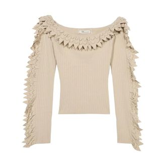 Blumarine Gerippter Pullover mit Bogenkanten - - Knitwear - Damen - Beige - M